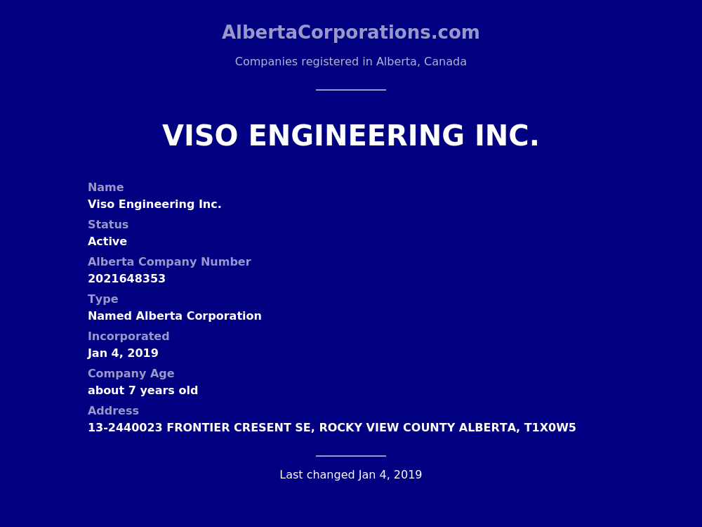 Viso Engineering Inc. | Rocky View County | Alberta