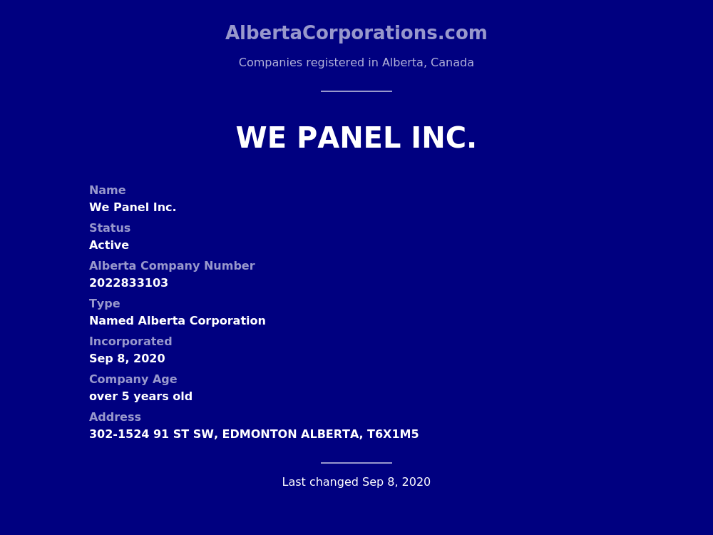 We Panel Inc. | Edmonton | Alberta