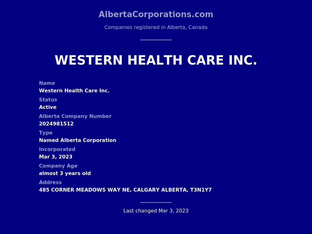 Western Health Care Inc. | Calgary | Alberta