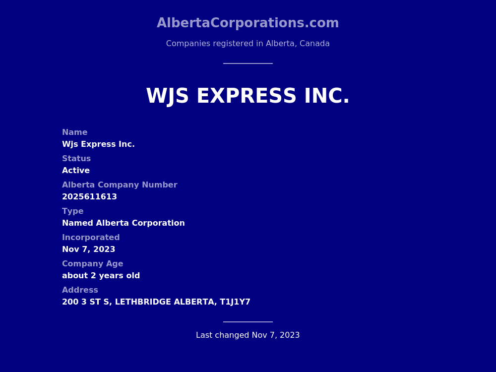 Wjs Express Inc. | Lethbridge | Alberta