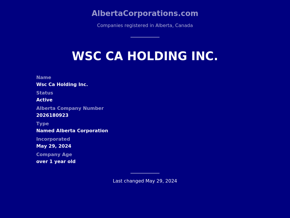 Wsc Ca Holding Inc. | Alberta