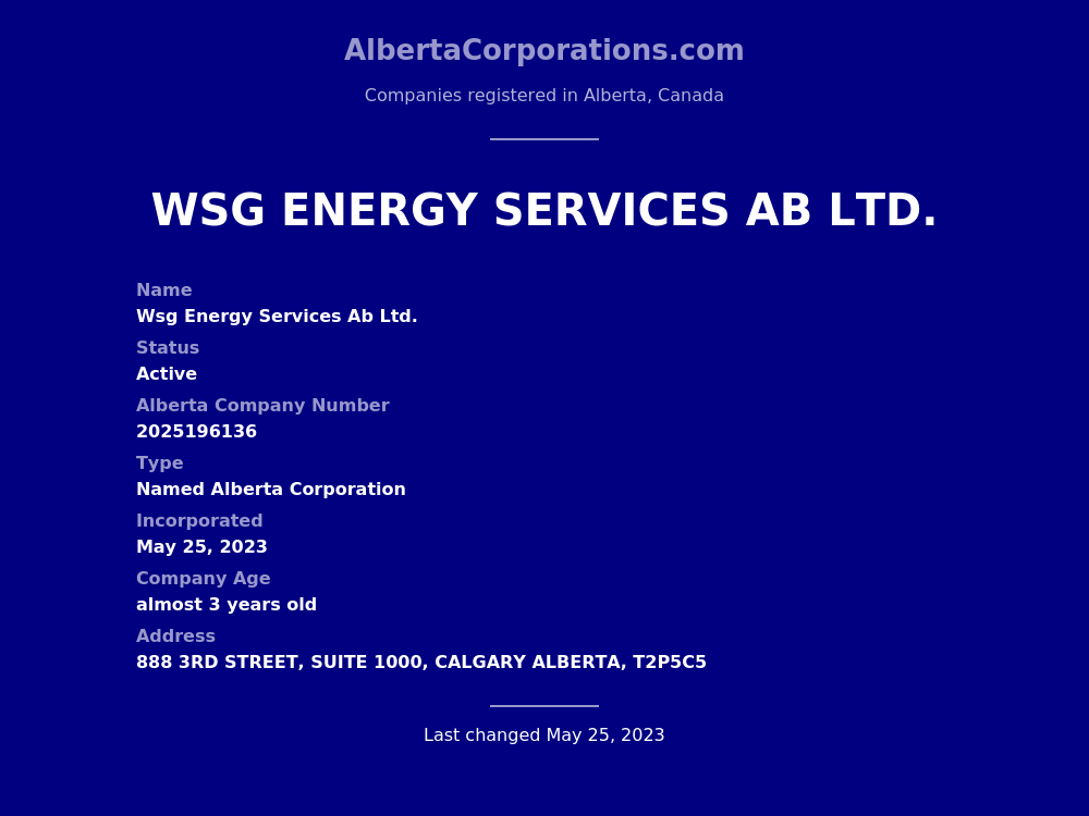 Wsg Energy Services Ab Ltd. | Calgary | Alberta
