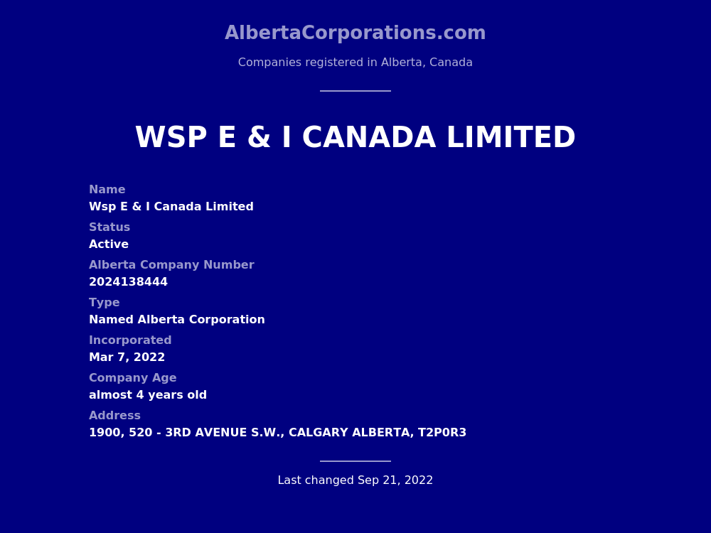 Wsp E & I Canada Limited | Calgary | Alberta