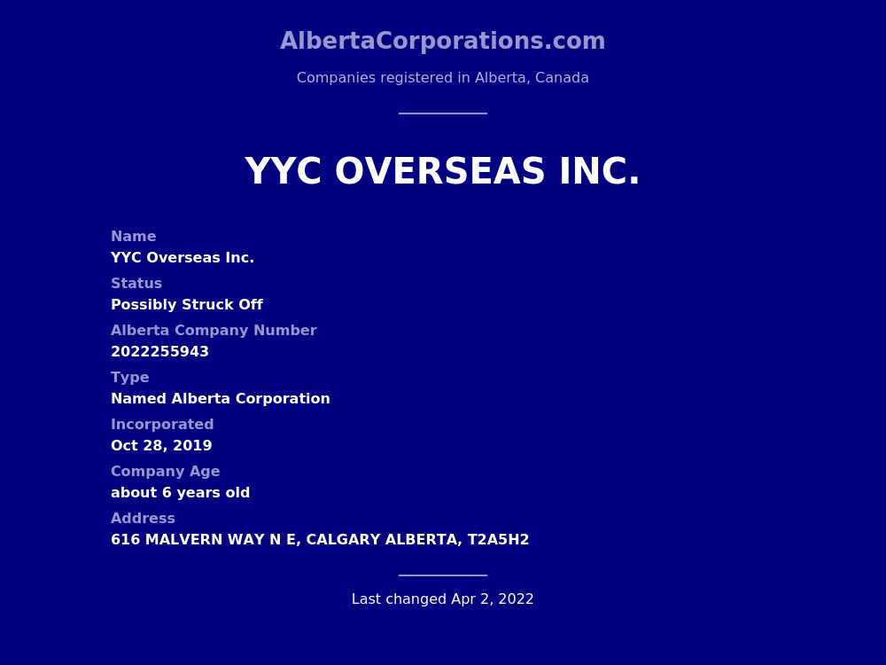 YYC Overseas Inc. | Calgary | Alberta